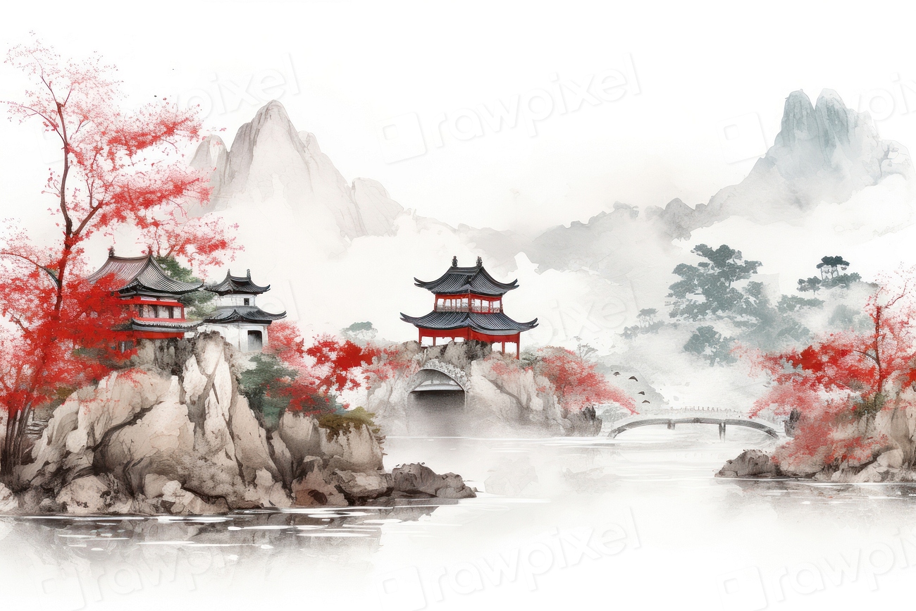 Chinese theme landscape outdoors nature. | Premium Photo Illustration ...