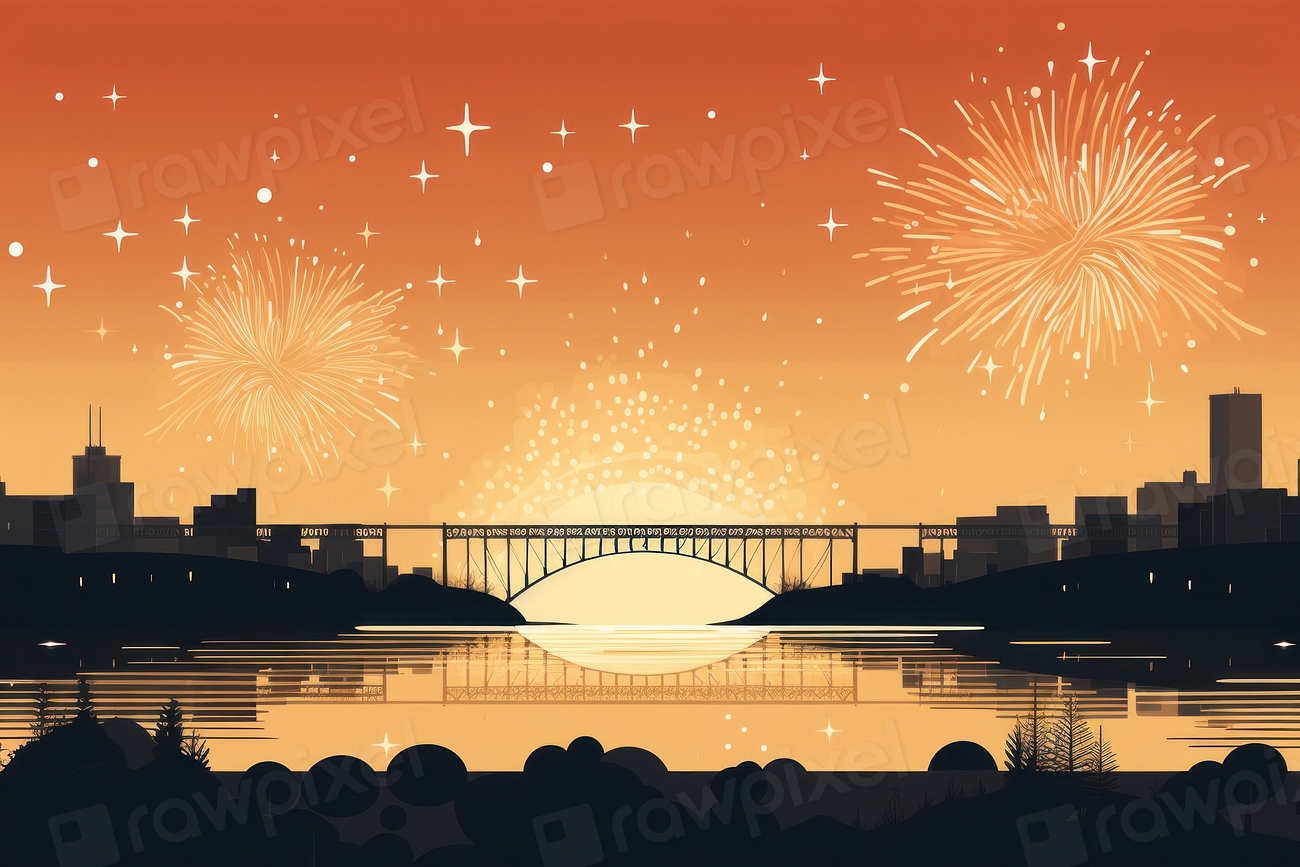 Fireworks bridge night sky. | Premium Photo Illustration - rawpixel