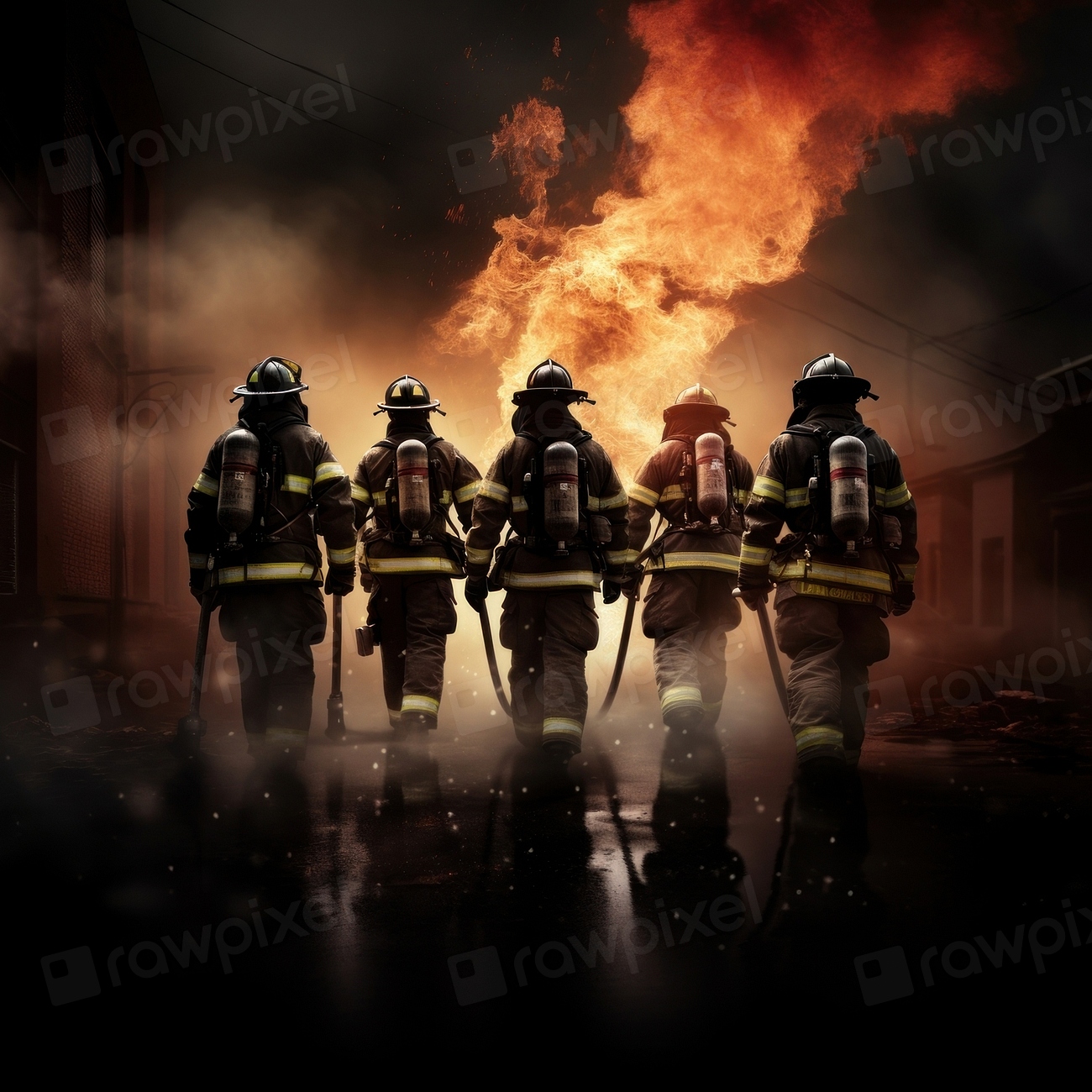 Five Fire Fighters fire teamwork | Premium Photo - rawpixel