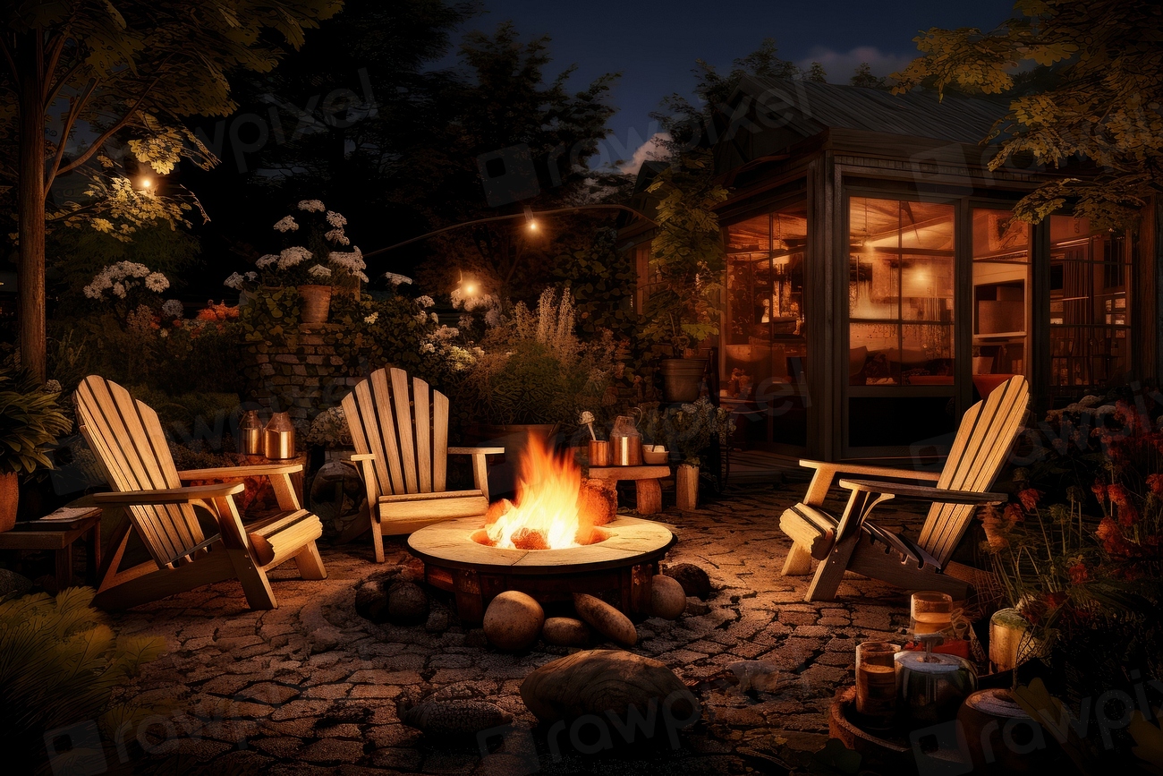 Backyard campfire architecture fireplace furniture. | Free Photo - rawpixel