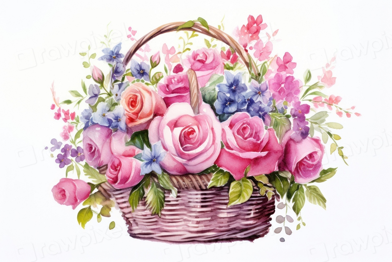 flower basket pattern plant rose. | Free Photo Illustration - rawpixel