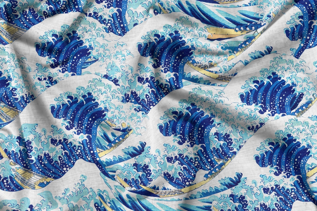 Hokusai's wave patterned silk fabric, | Premium Photo - rawpixel