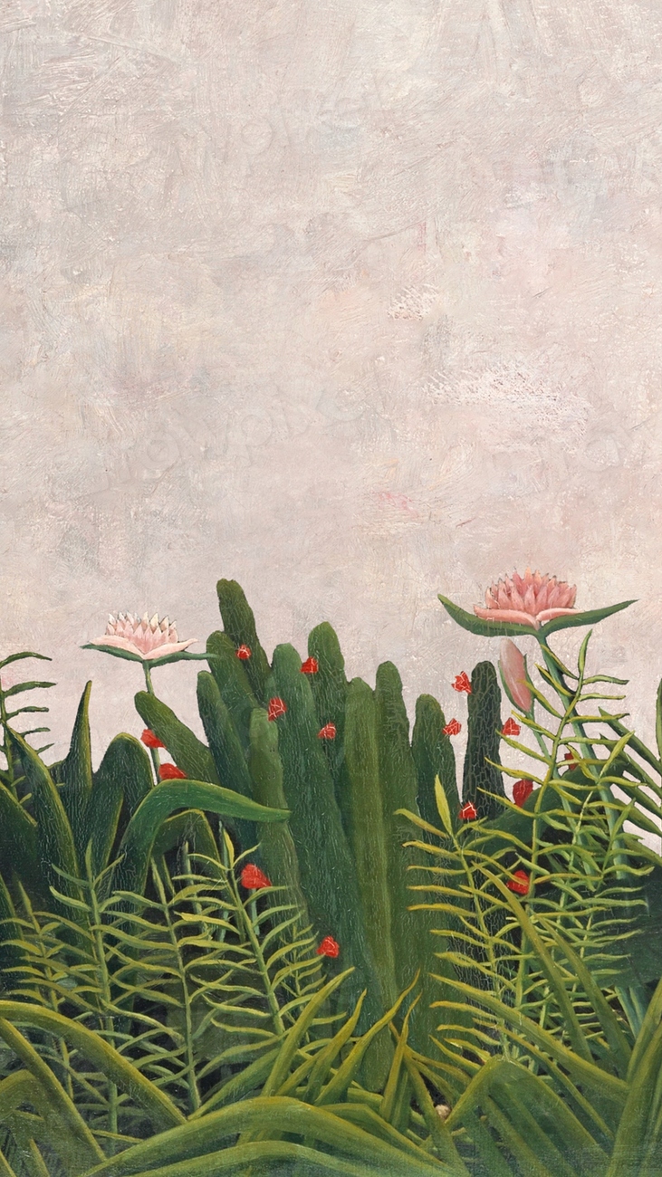 Henri Rousseau's flower phone wallpaper, | Premium Photo Illustration ...