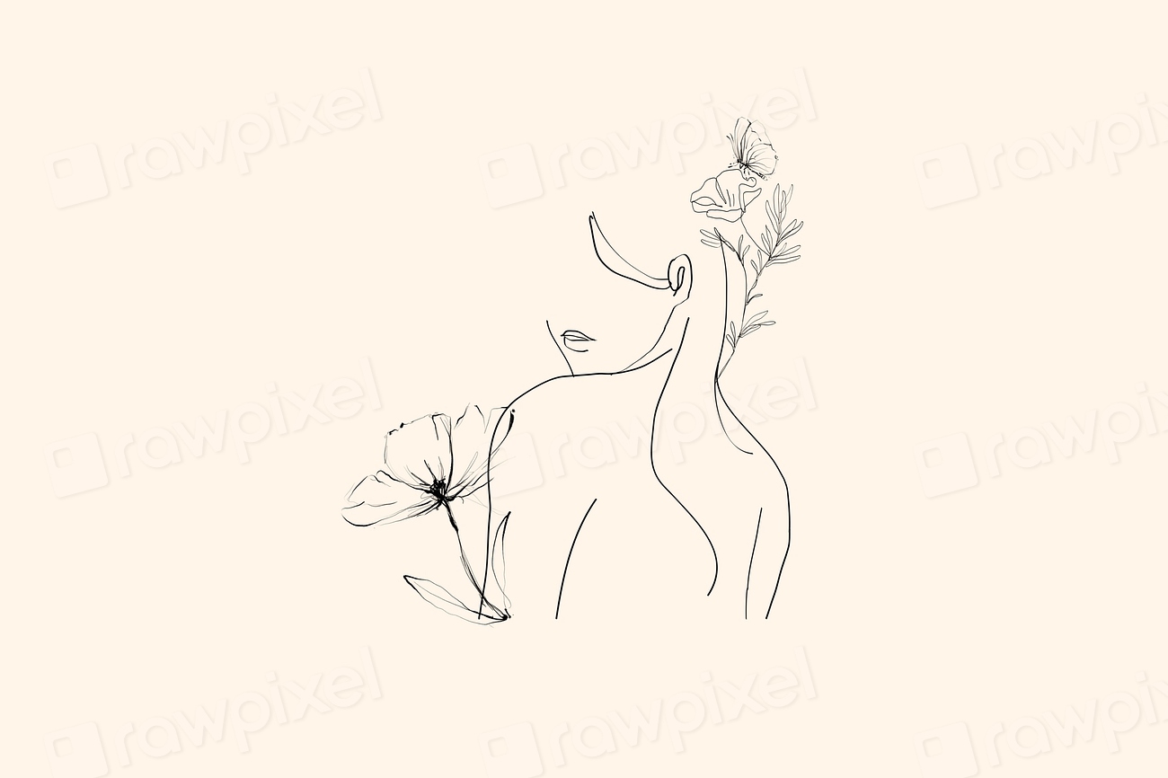 Woman monoline with flower background | Premium Photo Illustration ...
