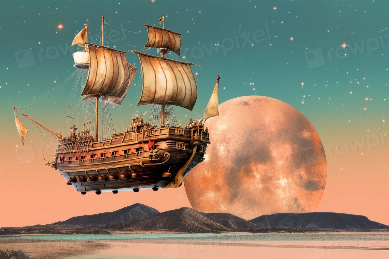 Magical flying ship fantasy remix | Free Photo Illustration - rawpixel