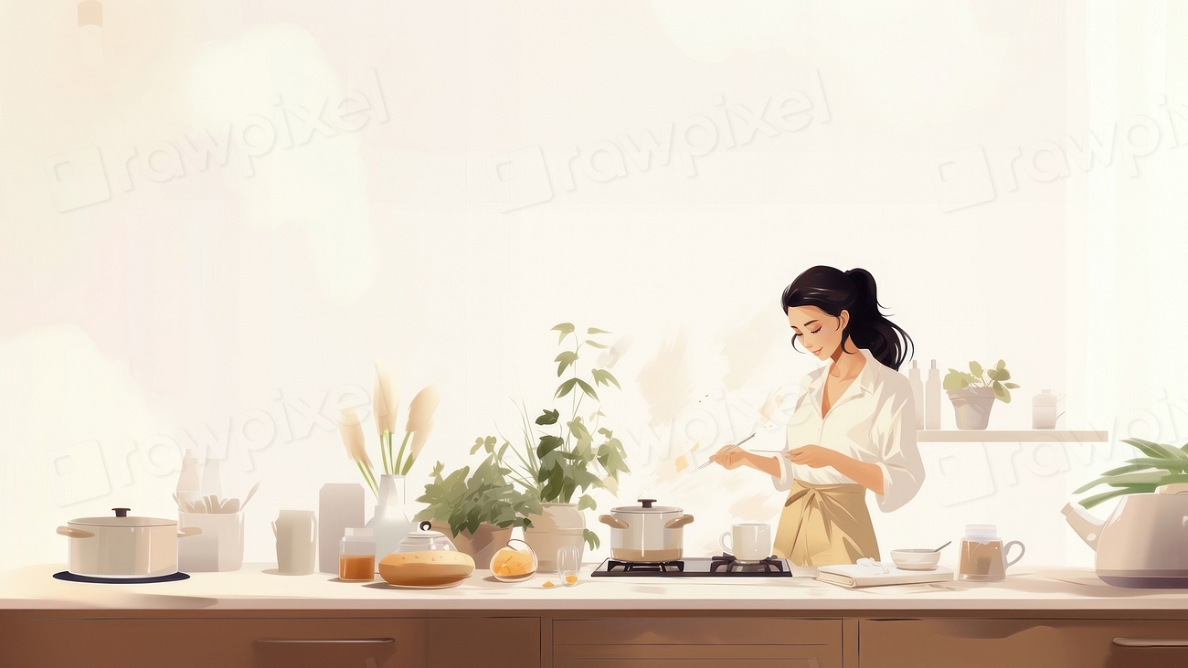 Woman cooking in kitchen. | Premium Photo Illustration - rawpixel
