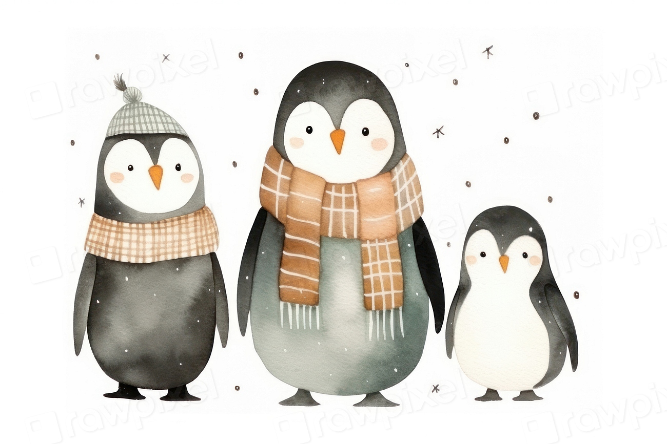 Penguin family animal cartoon winter. | Free Photo Illustration - rawpixel