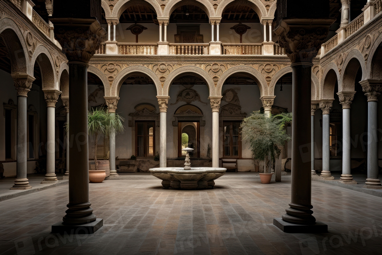 Arch architecture courtyard building. AI | Free Photo - rawpixel