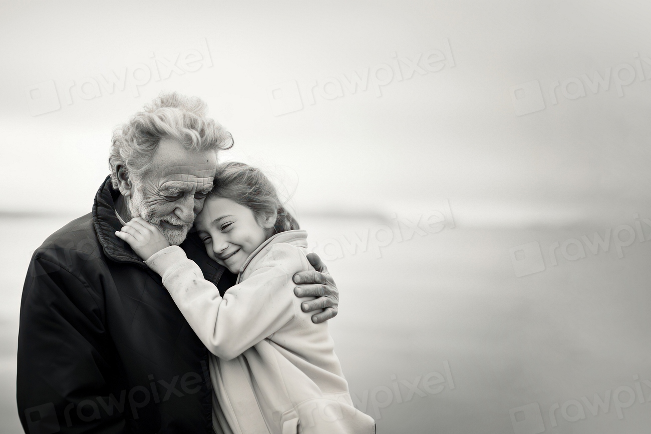Real photo granddaughter hugging grandpa | Free Photo - rawpixel