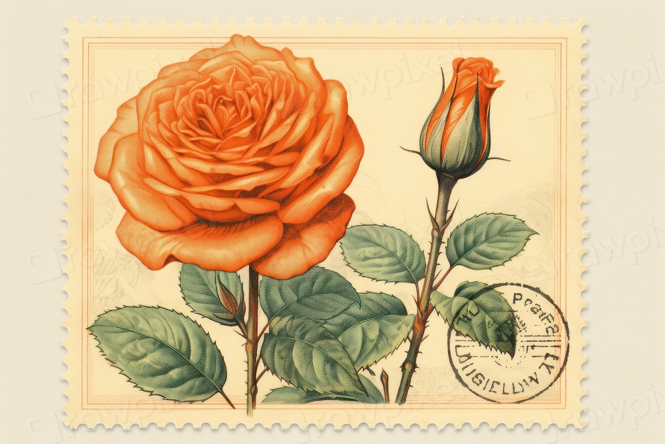 Orange rose postage stamp flower | Premium Photo Illustration - rawpixel