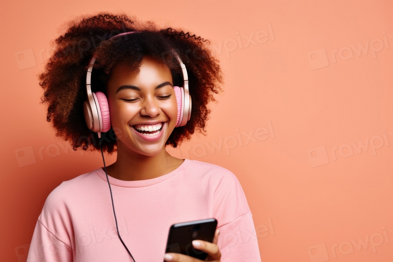 Headphones listening laughing portrait. | Premium Photo - rawpixel