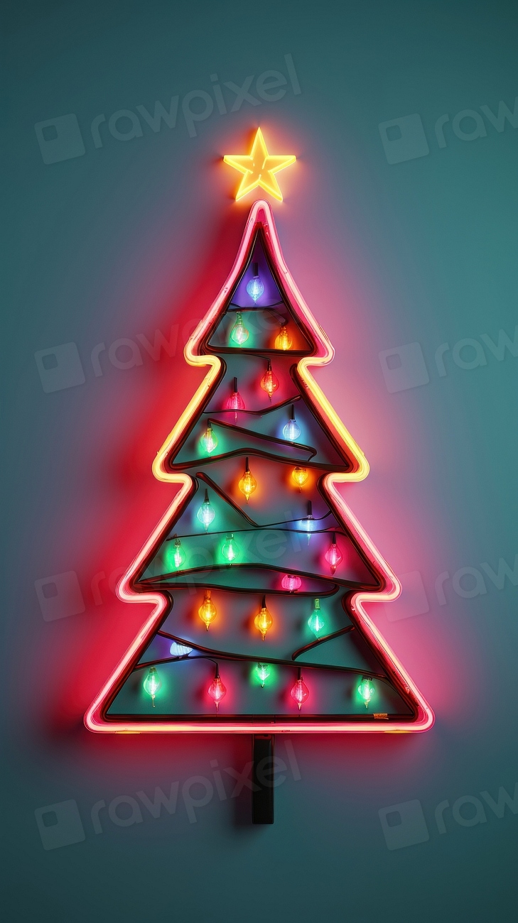 Neon christmas tree light illuminated | Premium Photo Illustration ...