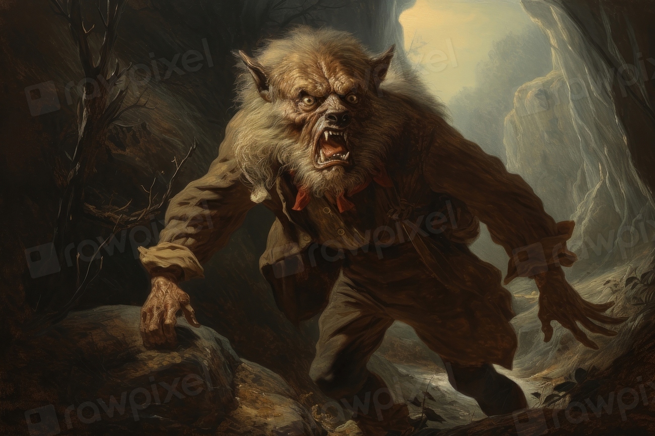 werewolf painting animal mammal. | Free Photo Illustration - rawpixel