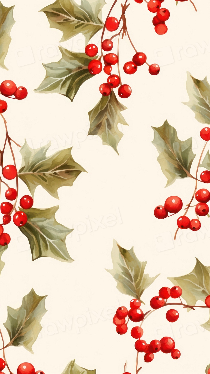 Christmas holly backgrounds pattern cherry. | Premium Photo ...