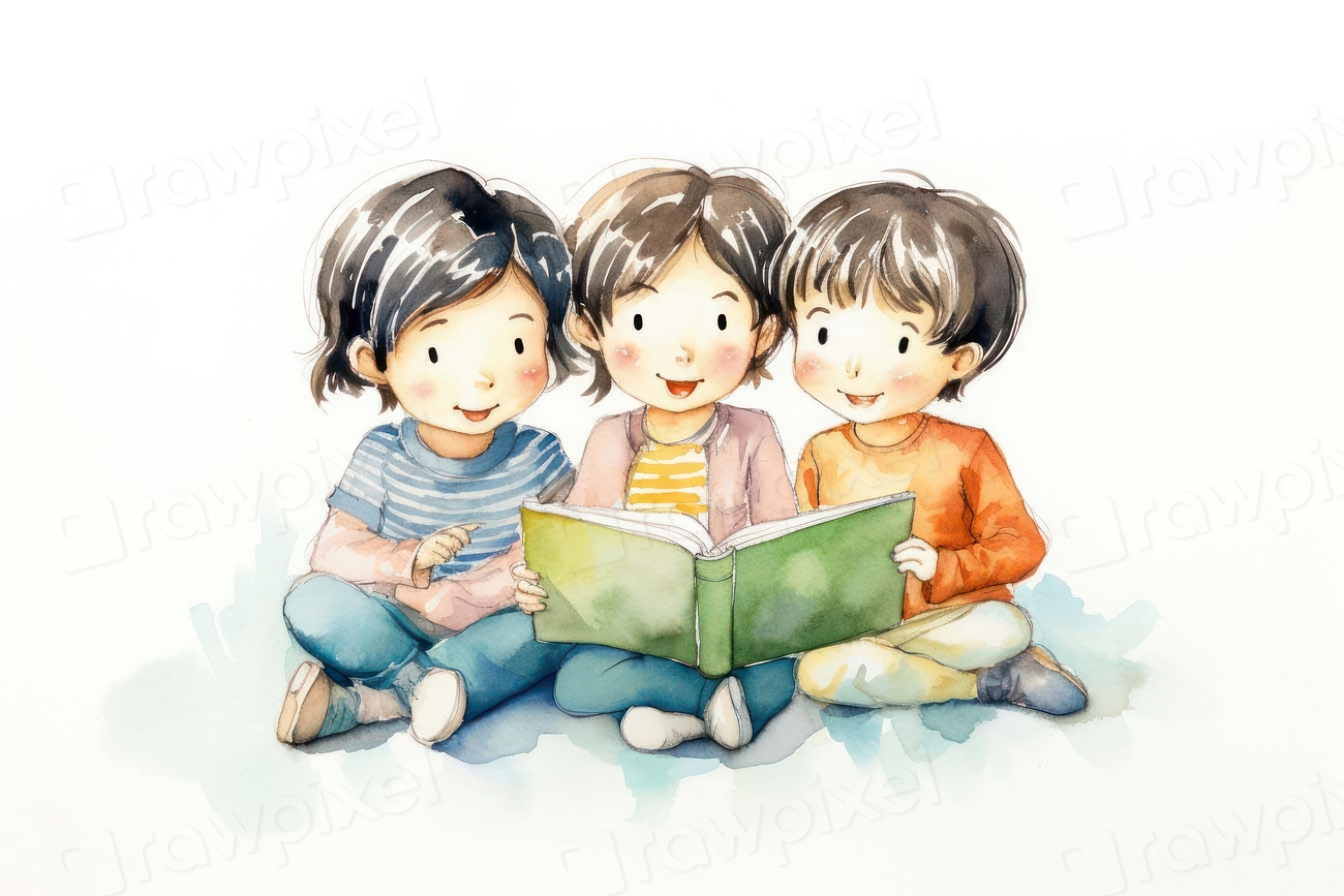 Three reading together publication drawing | Free Photo Illustration ...