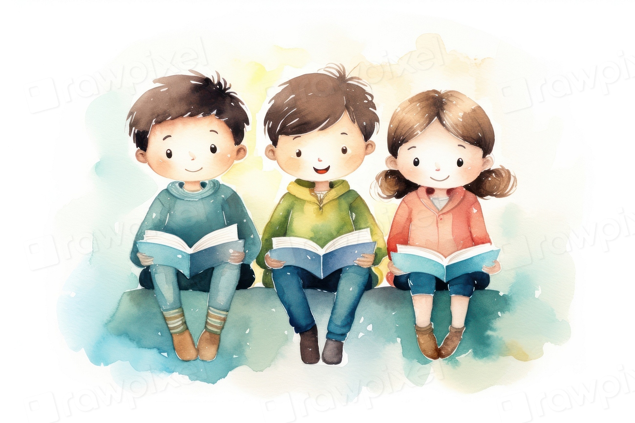 Three reading together publication child | Premium Photo Illustration ...