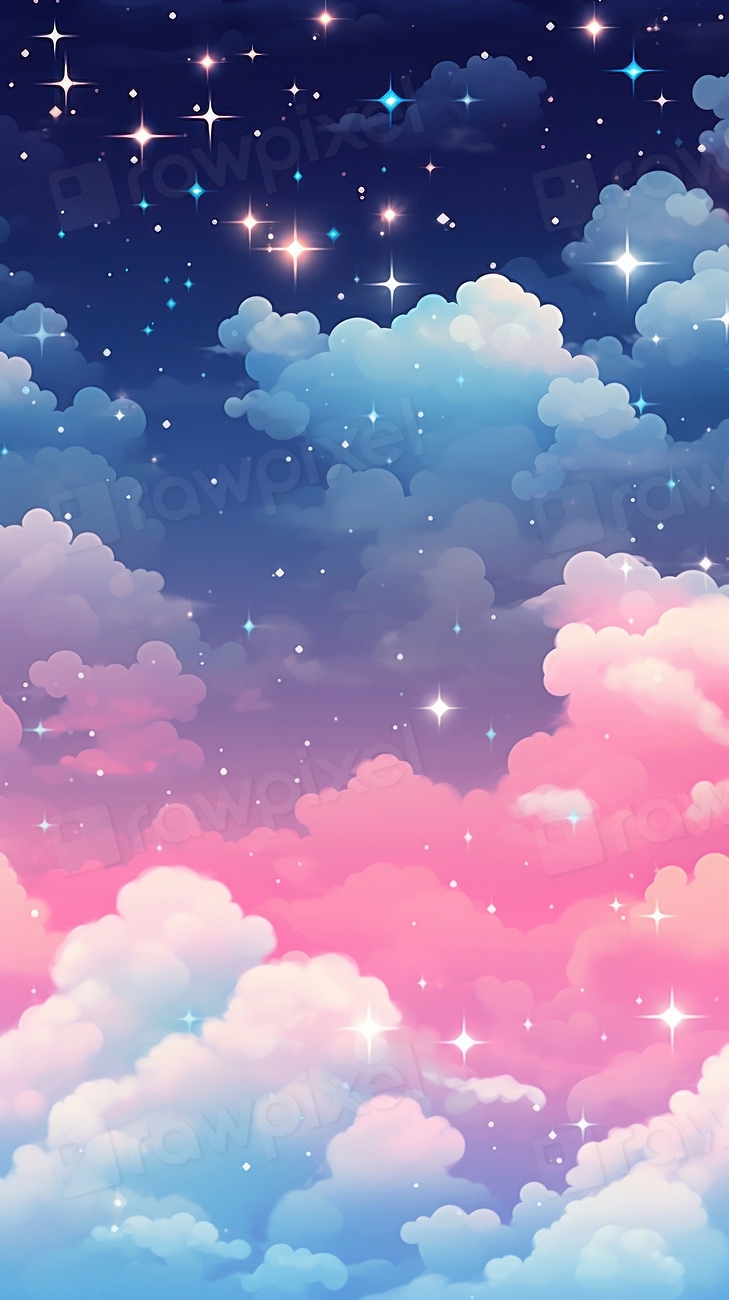 Sky filled clouds stars cute | Free Photo Illustration - rawpixel