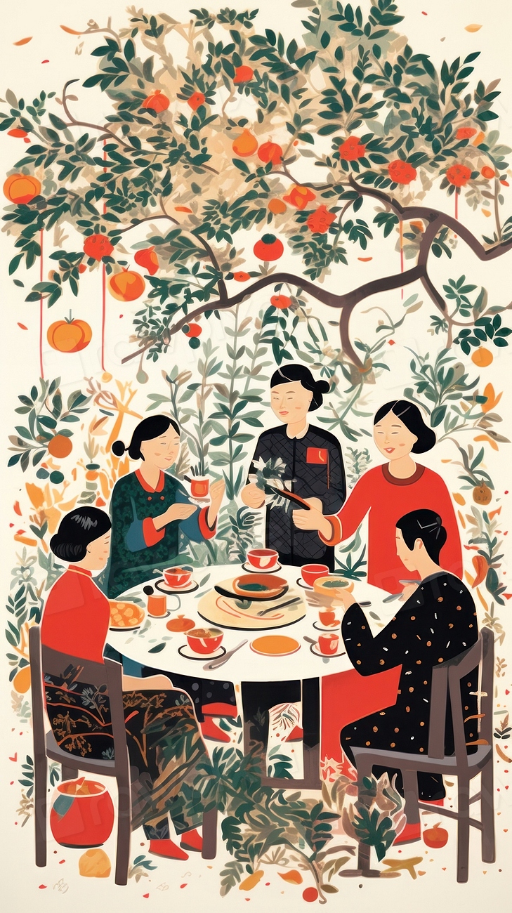Chinese dinner party painting table | Premium Photo Illustration - rawpixel