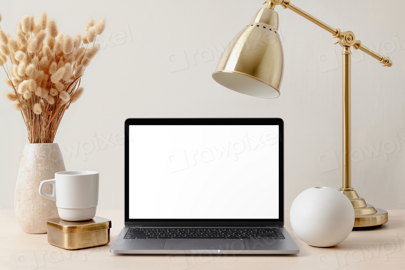 Aesthetic workspace, blank laptop screen, | Free Photo - rawpixel