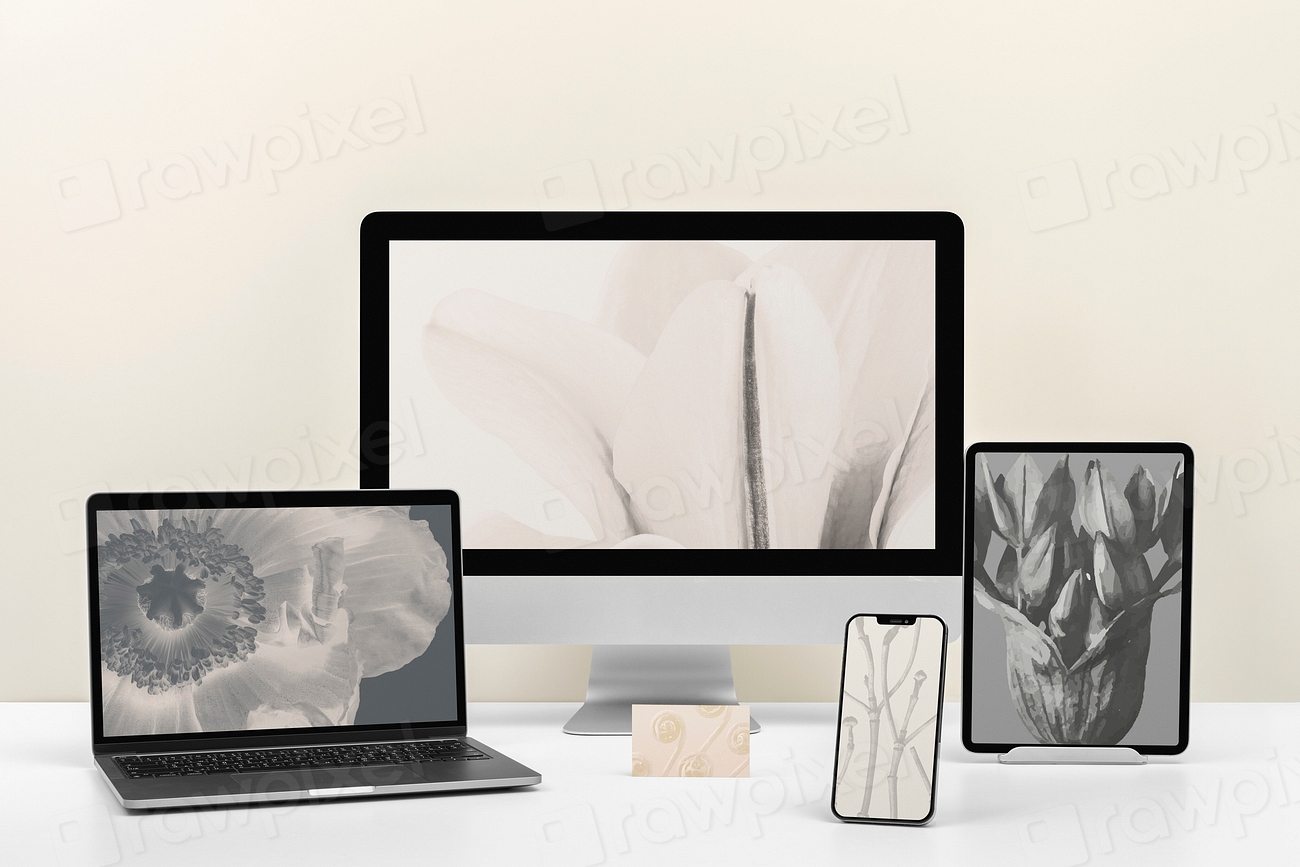 Aesthetic workstation, multi-device screens, computer, | Free Photo ...