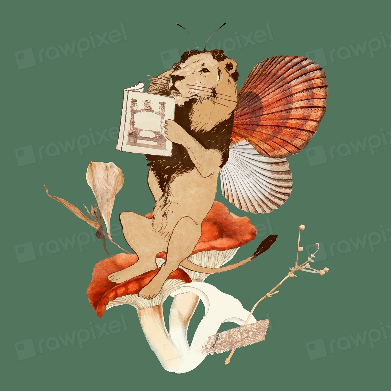 Lion illustration, animal collage scrapbook | Premium Vector ...