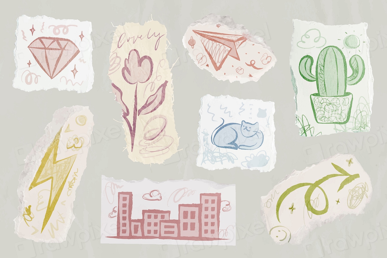 Aesthetic doodle sticker, ripped paper | Premium Vector - rawpixel