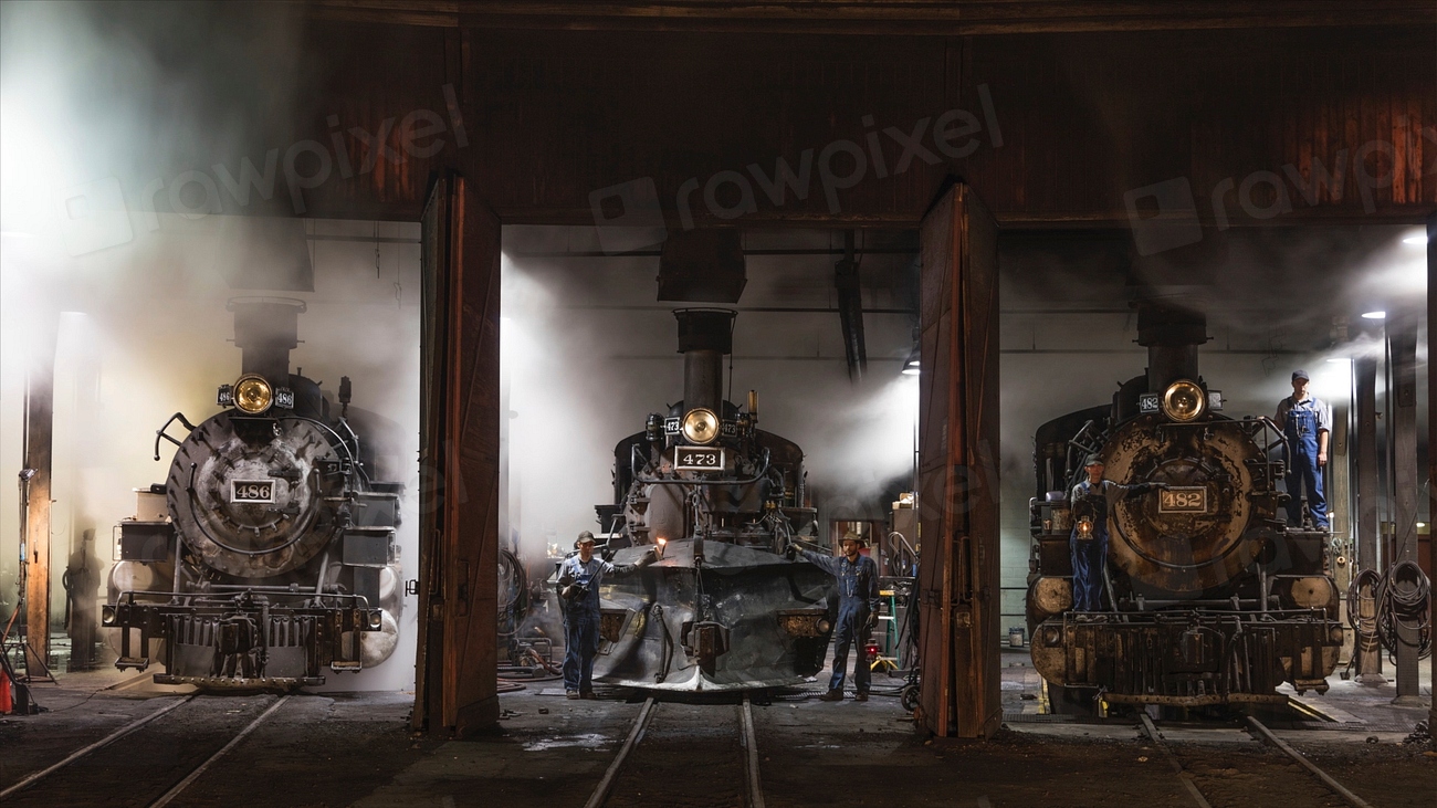 Steam locomotives roundhouse Durango & | Free Photo - rawpixel