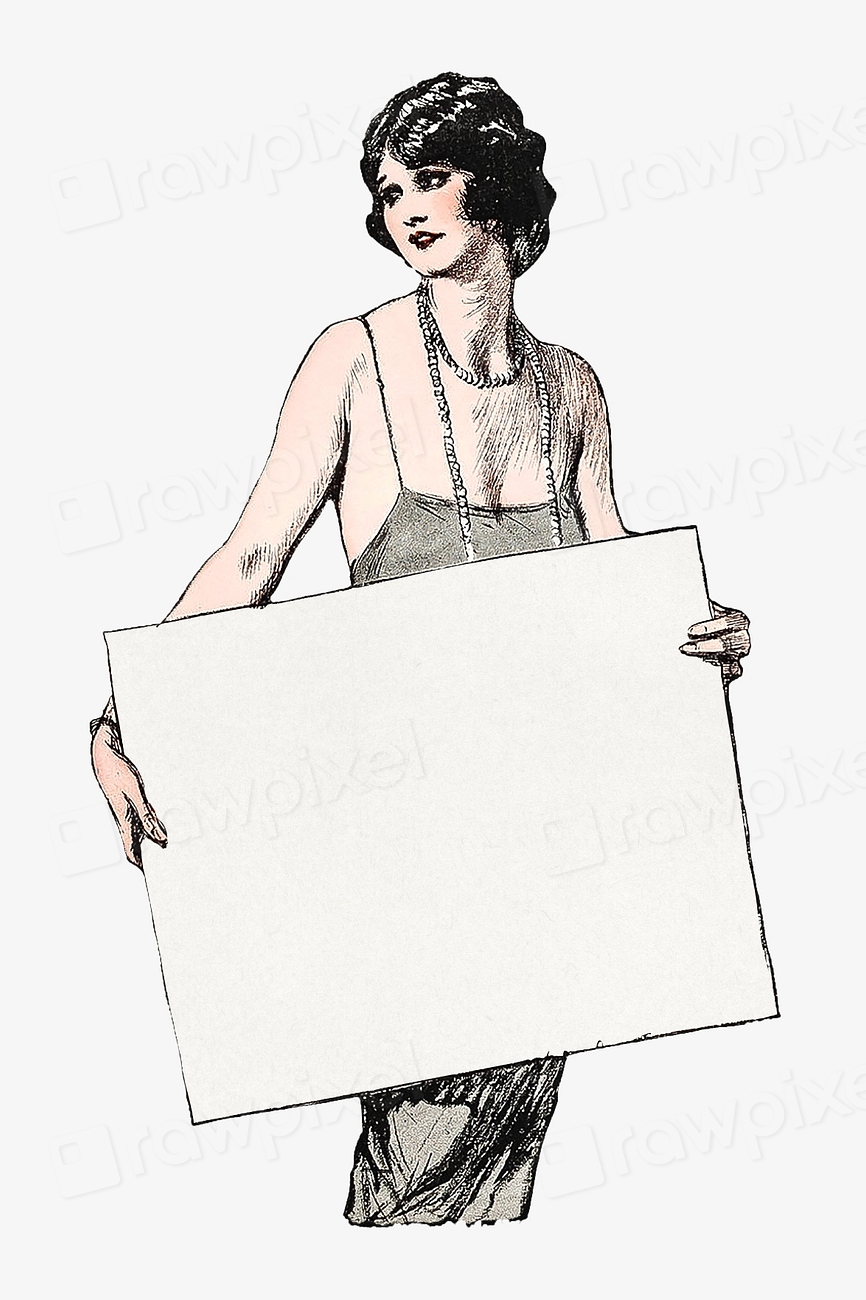 Vintage woman holding sign chromolithograph | Premium Photo ...