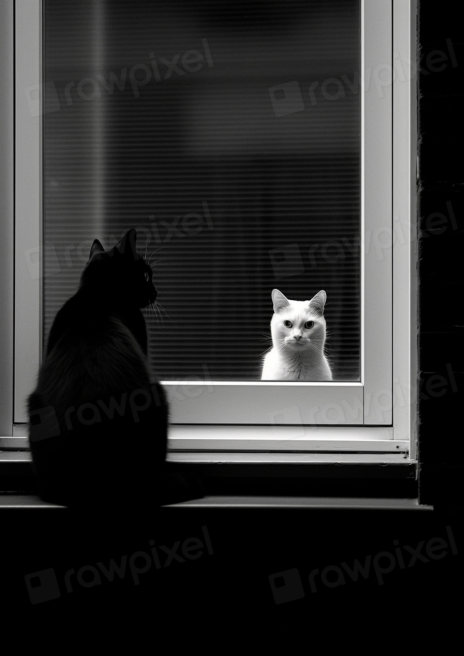 black look white cat window | Free Photo - rawpixel