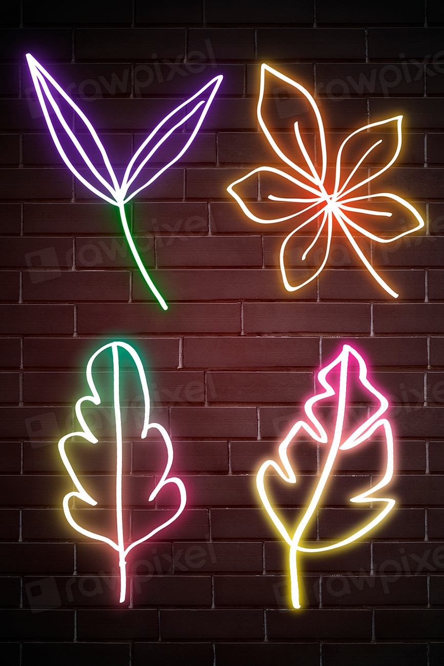 Neon leaf glowing element psd | Premium PSD - rawpixel