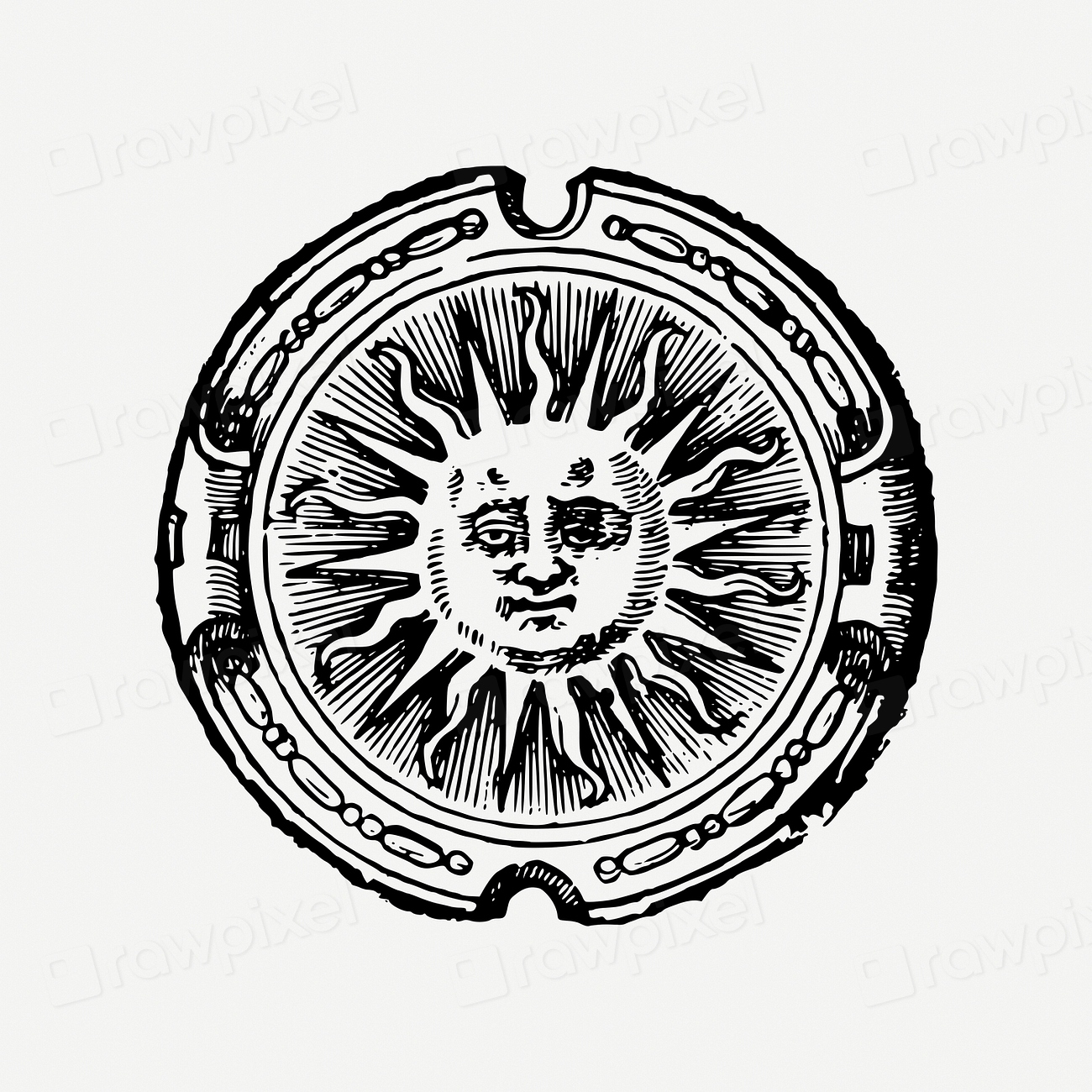Sun face badge drawing, celestial | Free PSD - rawpixel