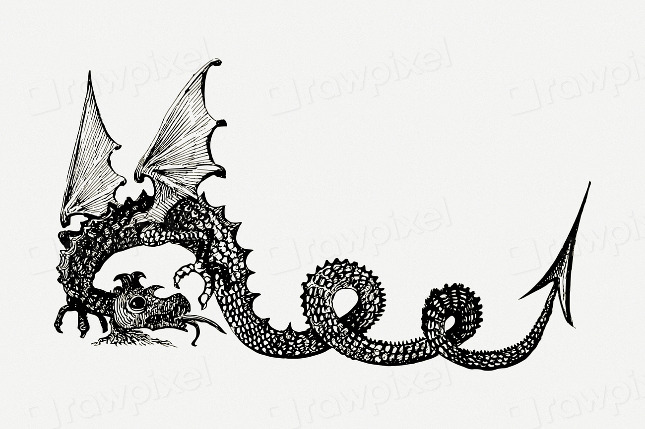 Dragon drawing clipart, mythical animal | Free PSD - rawpixel