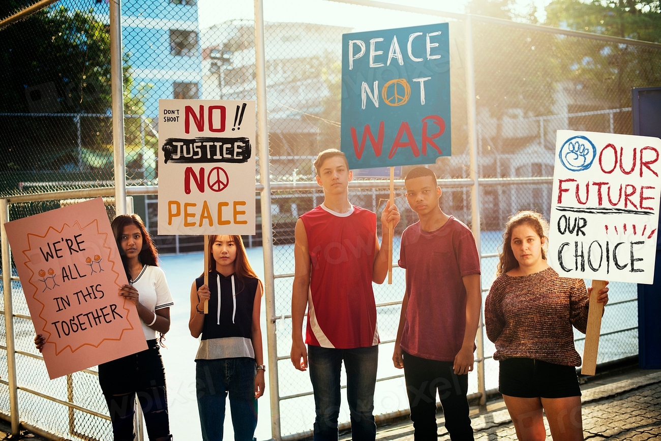 Group teenagers protesting demonstration holding | Premium PSD Mockup ...
