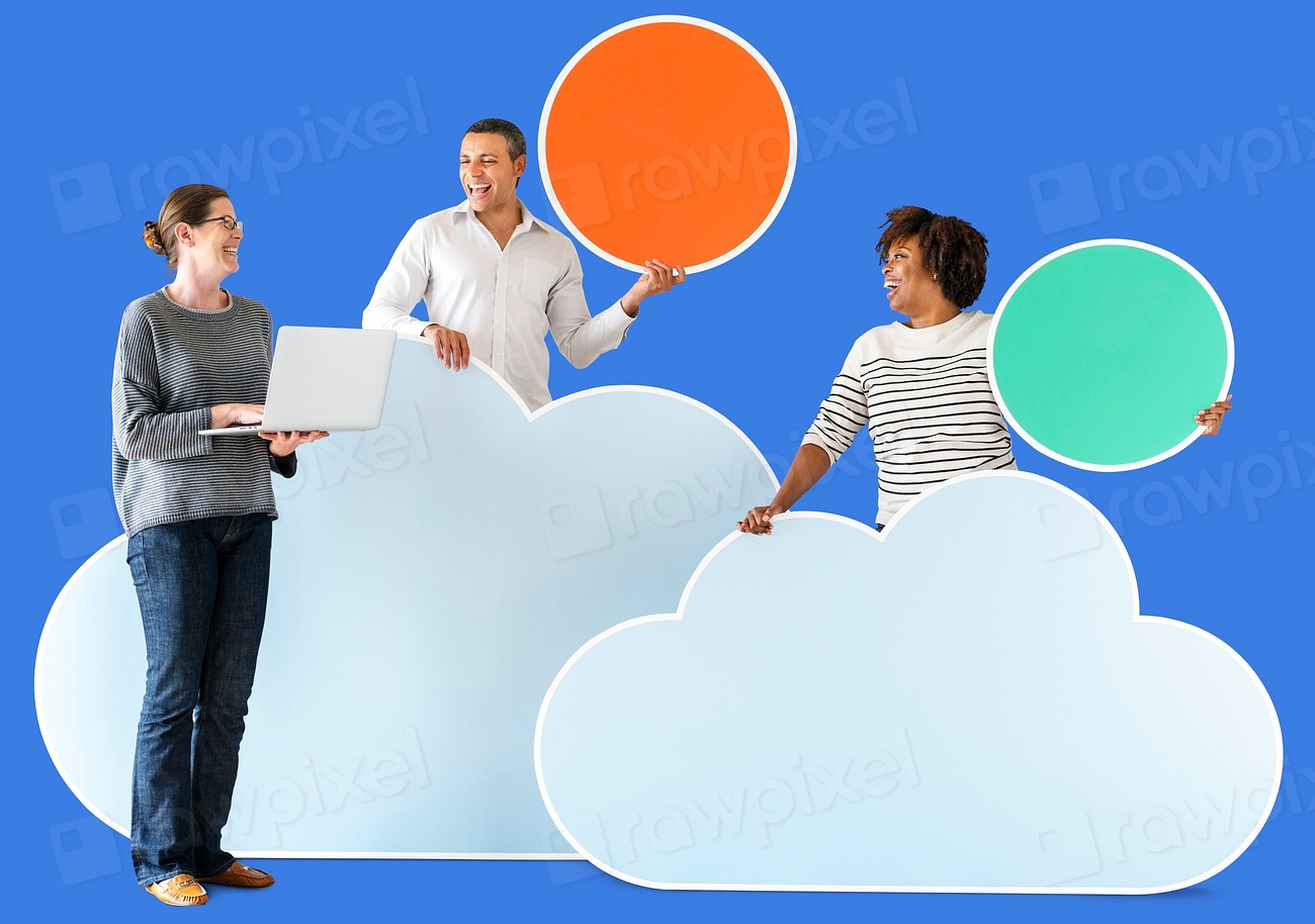 Happy people cloud and technology | Premium PSD - rawpixel