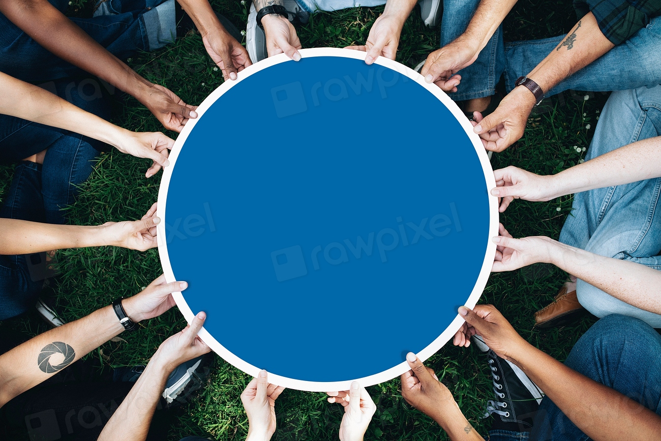 Group people holding round blue | Premium PSD - rawpixel