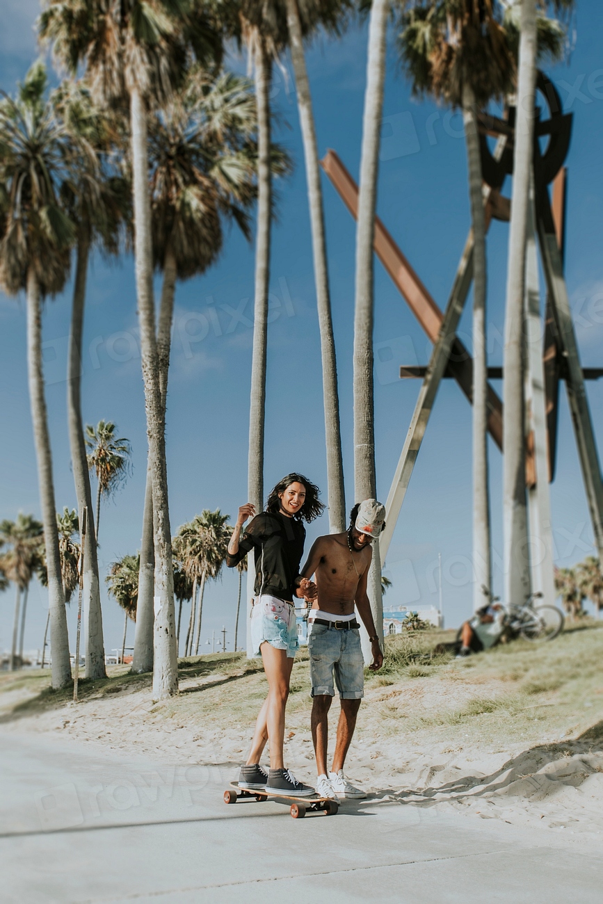 Couple longboarding at Venice Beach | Premium Photo - rawpixel