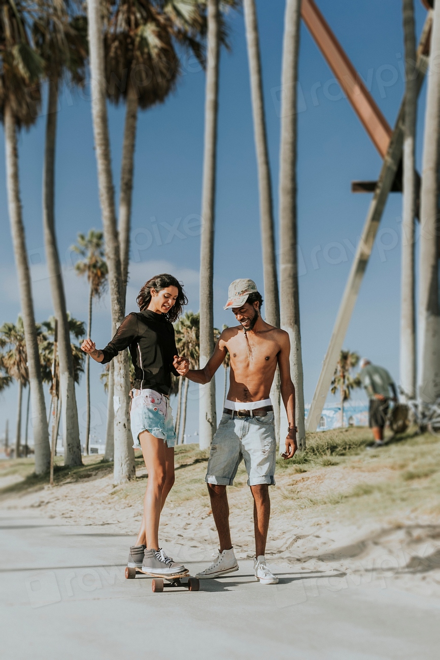 Couple longboarding at Venice Beach | Premium Photo - rawpixel