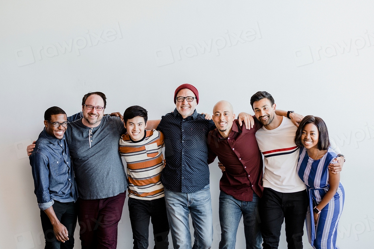 Cheerful diverse people embracing each | Premium PSD - rawpixel