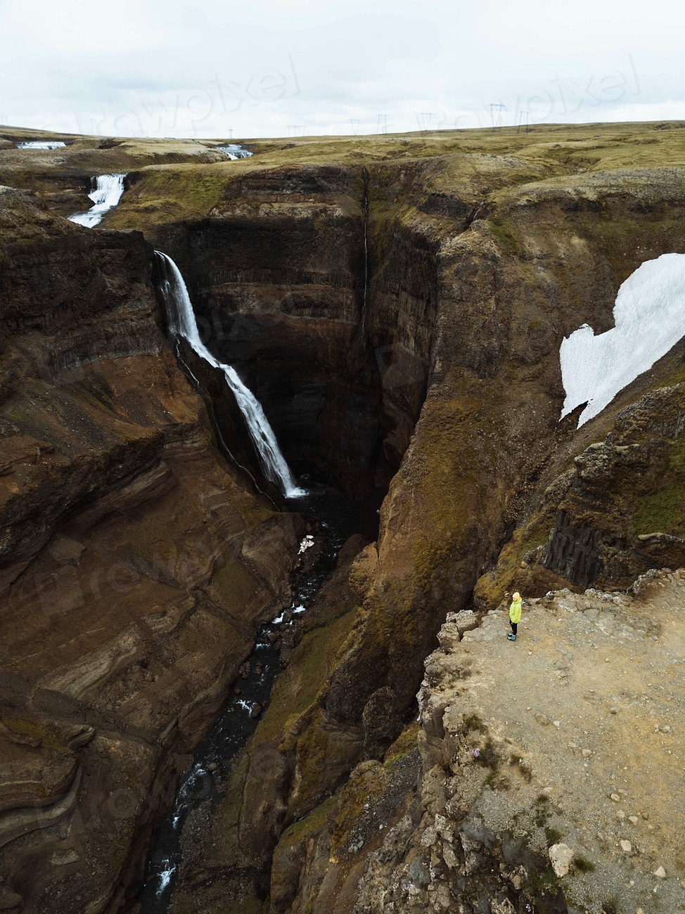 Drone shot Haifoss waterfall, Iceland | Premium Photo - rawpixel