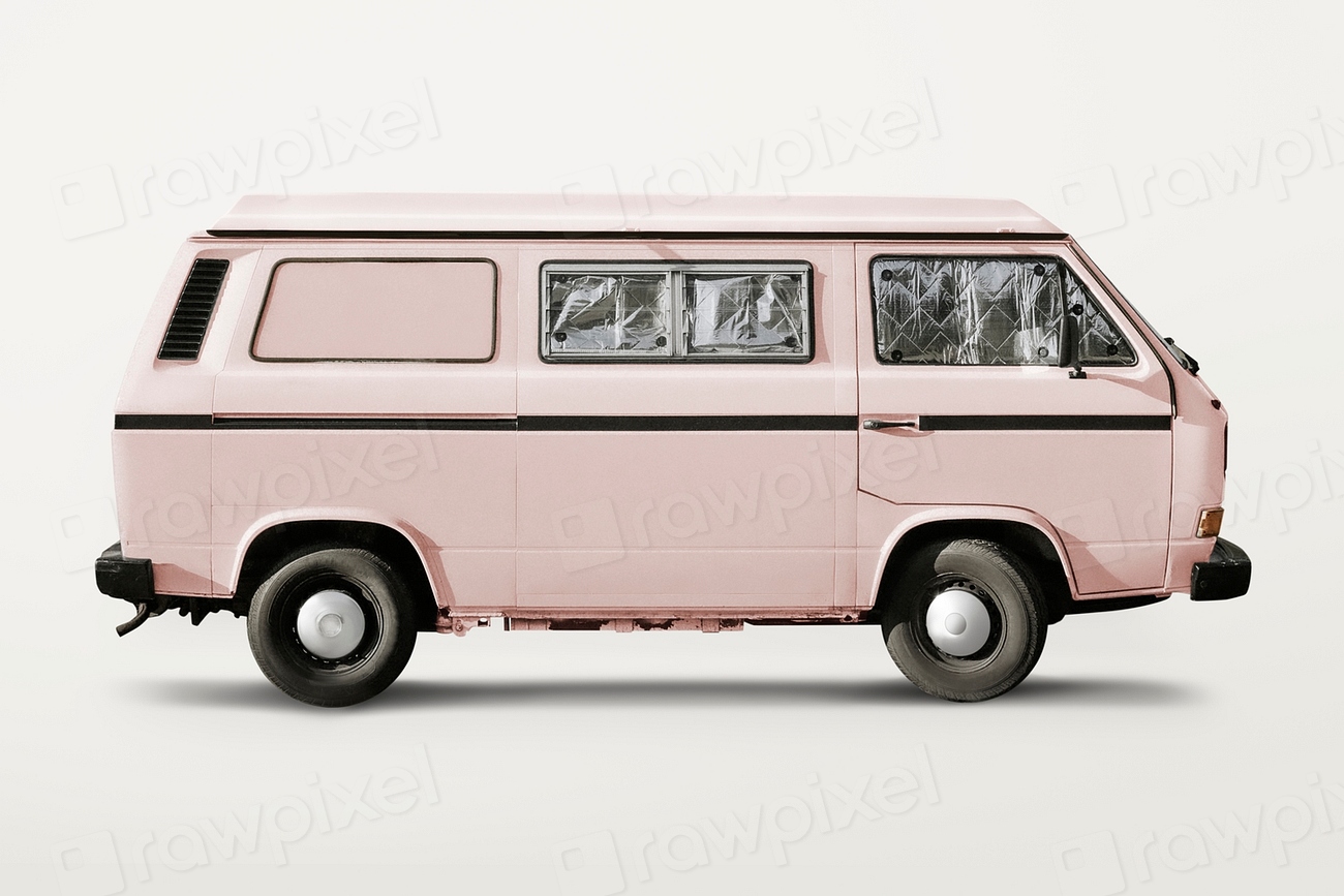 Pastel pink retro van, classic | Premium PSD - rawpixel
