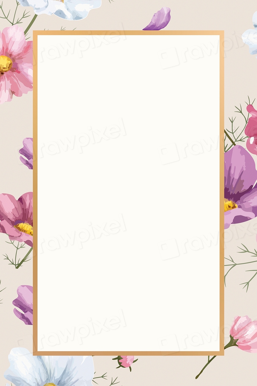 Gold rectangle cosmos flower frame | Premium PSD - rawpixel