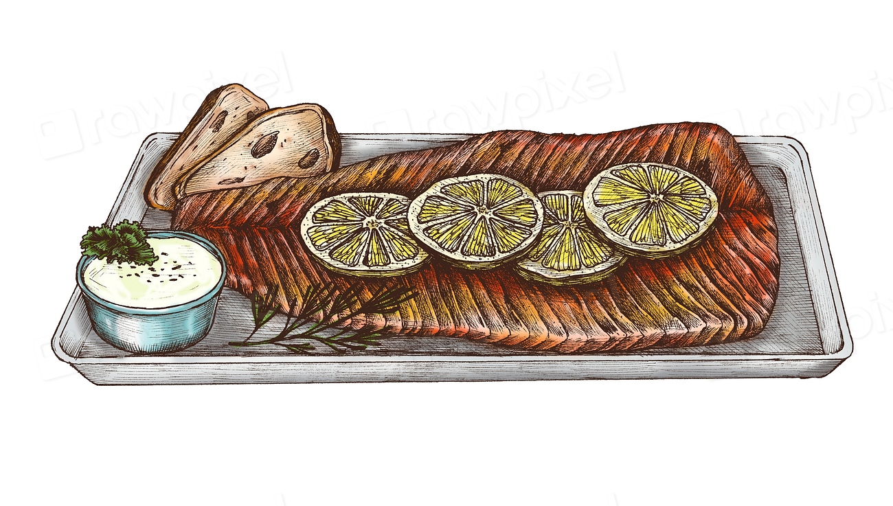 Hand-drawn salmon steak | Free Photo Illustration - rawpixel