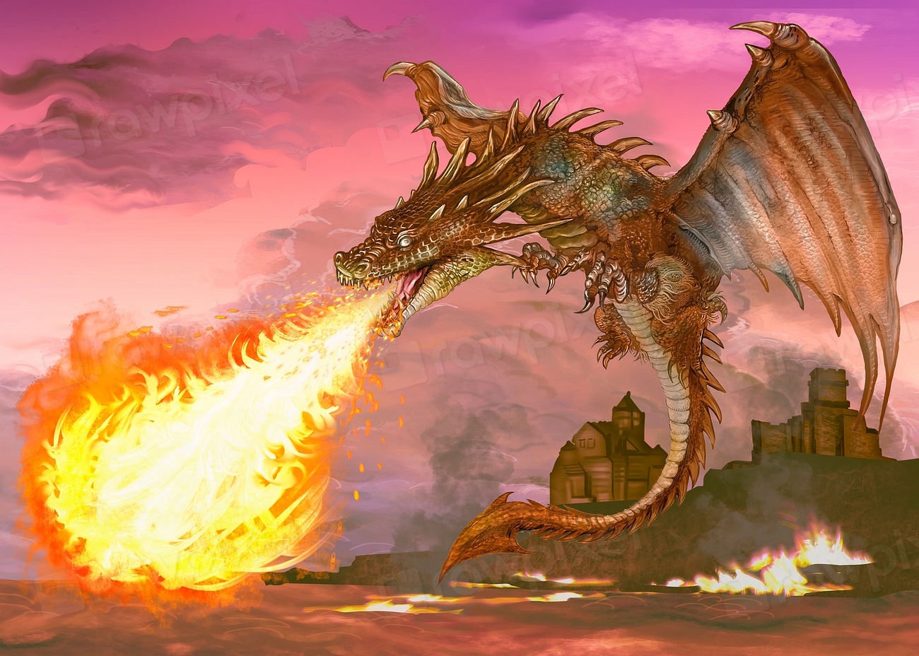 Dragon blowing out fire illustration | Premium PSD - rawpixel