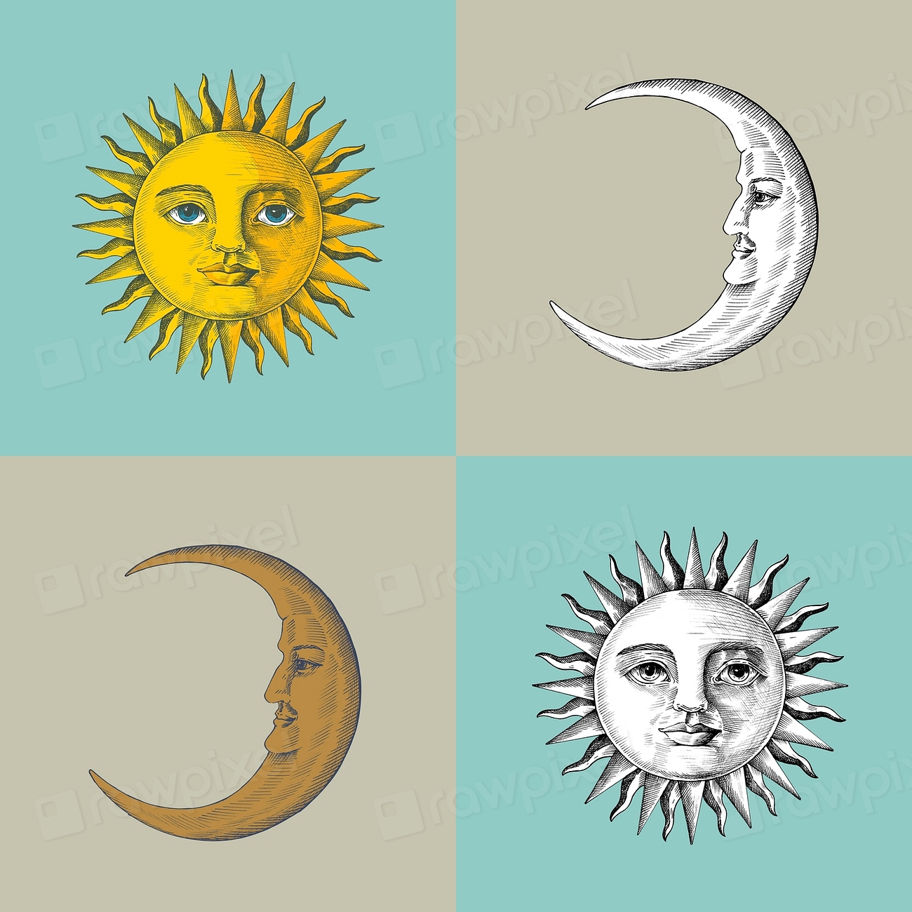 Hand drawn sun crescent moon | Premium PSD - rawpixel