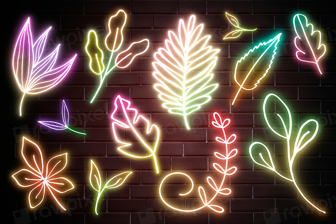 Glowing leaves neon sign psd | Free PSD - rawpixel