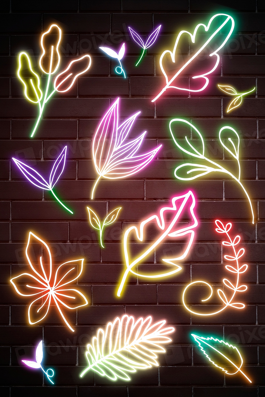 Neon leaf flower sign psd | Premium PSD - rawpixel