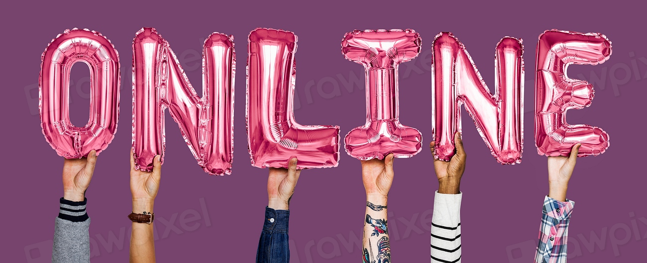 Hands showing online balloons word | Premium Photo - rawpixel