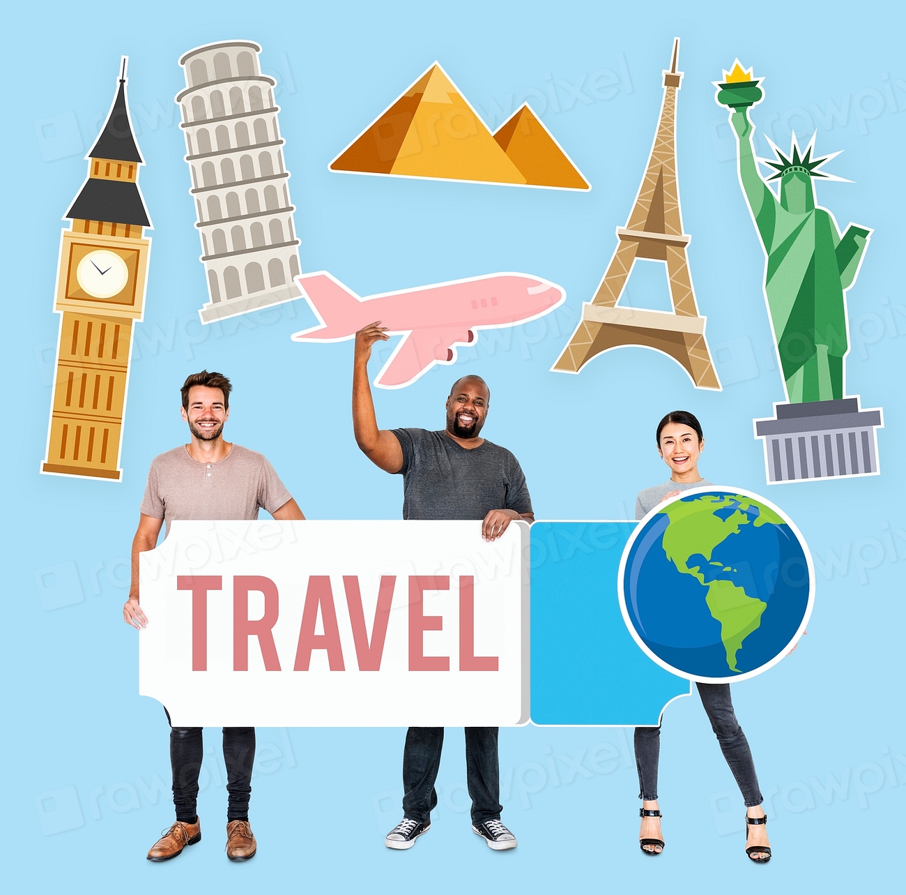 Happy diverse people holding traveling | Free Photo - rawpixel