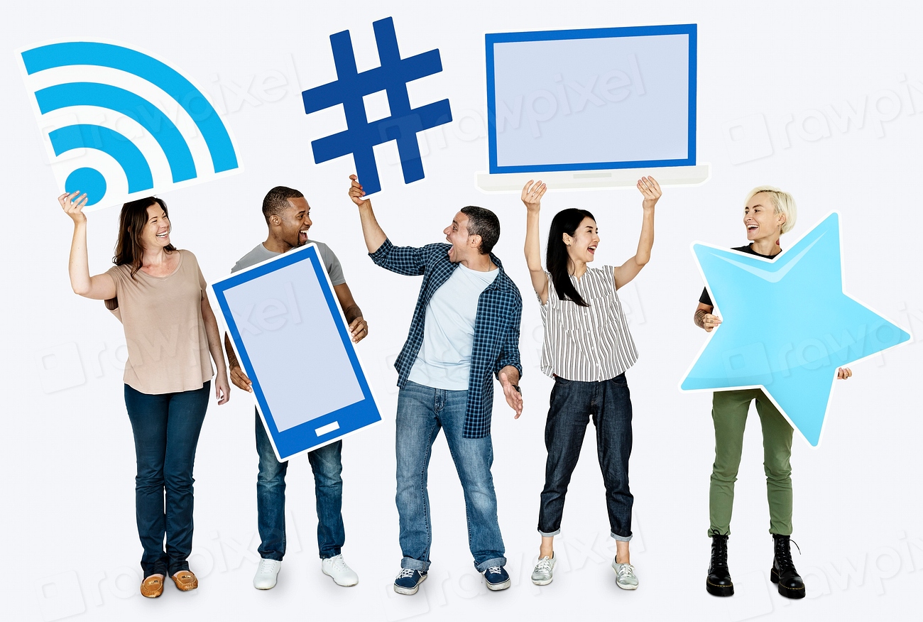 Happy people holding internet icons | Premium Photo - rawpixel
