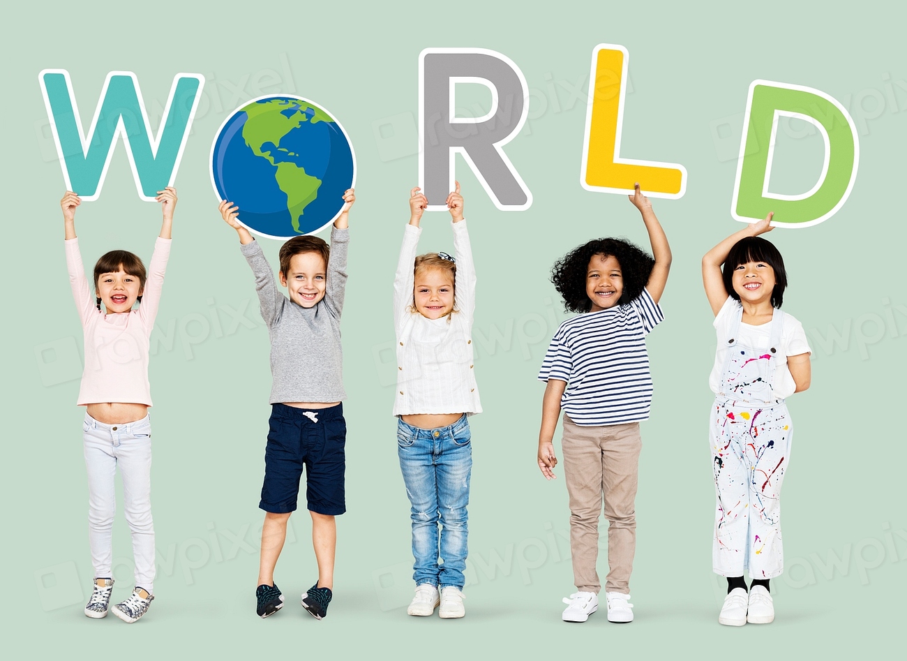 Happy kids supporting global environment | Premium PSD - rawpixel